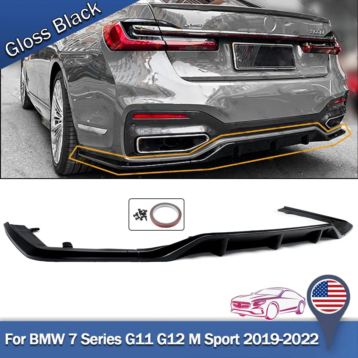 Gloss Black R Style Rear Bumper Diffuser for BMW 7 Series G11/G12 (2019 ...