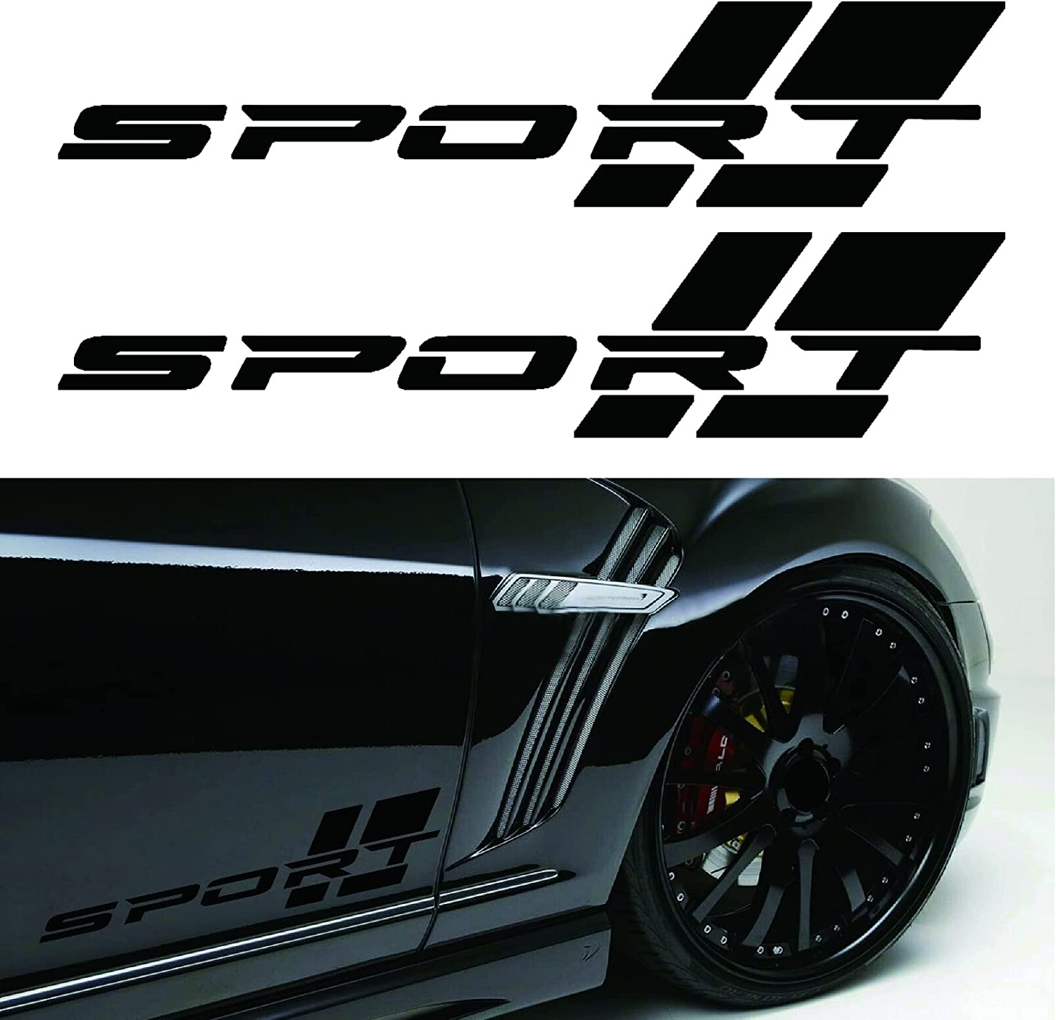 Matte Black Sport Logo Decals - 2pcs 16-inch Car Stickers